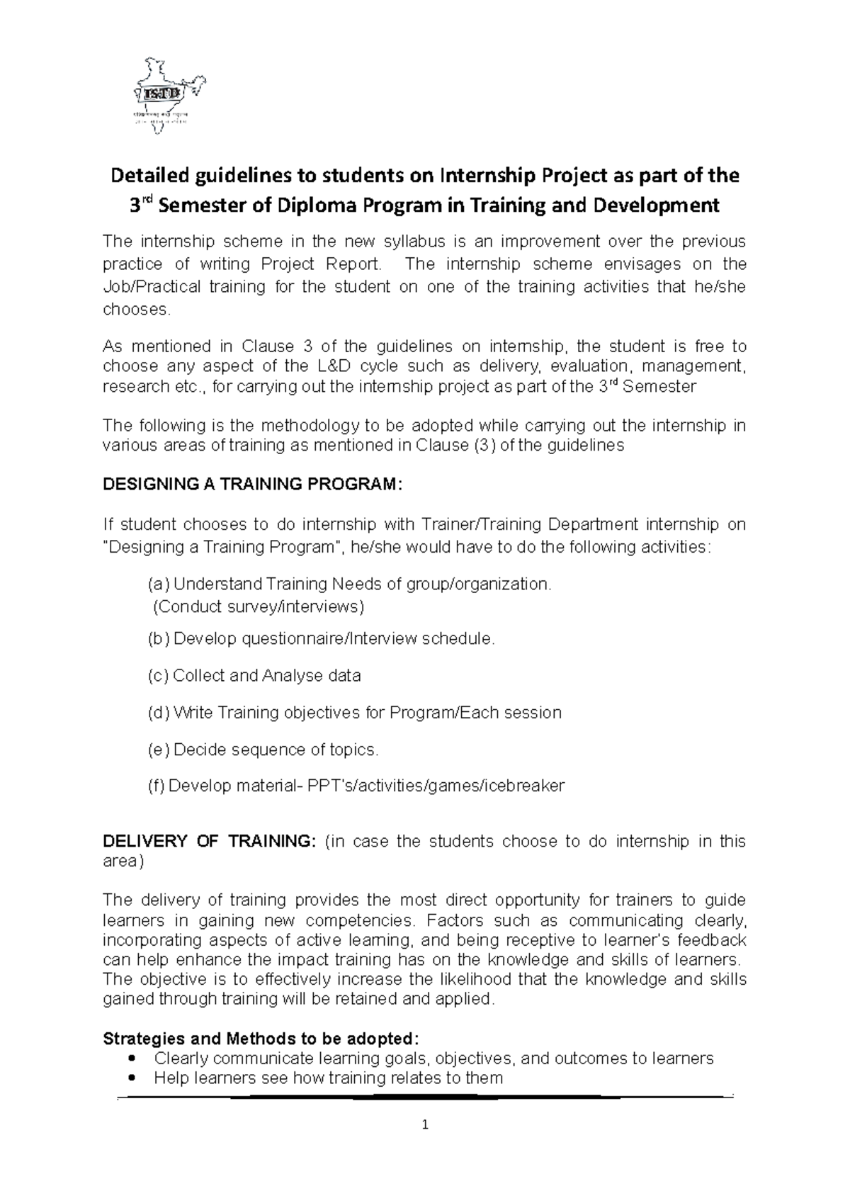 Detailed Guidelines to students on Internship Project - The internship ...