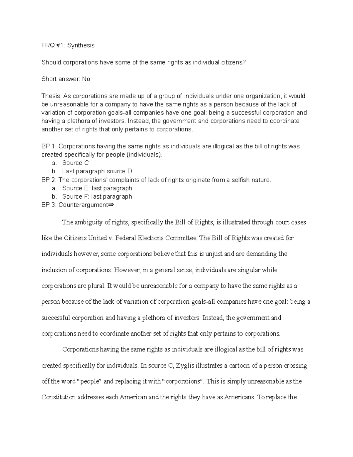 AP Lang FRQ essays IT #1-5 18 21 - FRQ #1: Synthesis Should ...