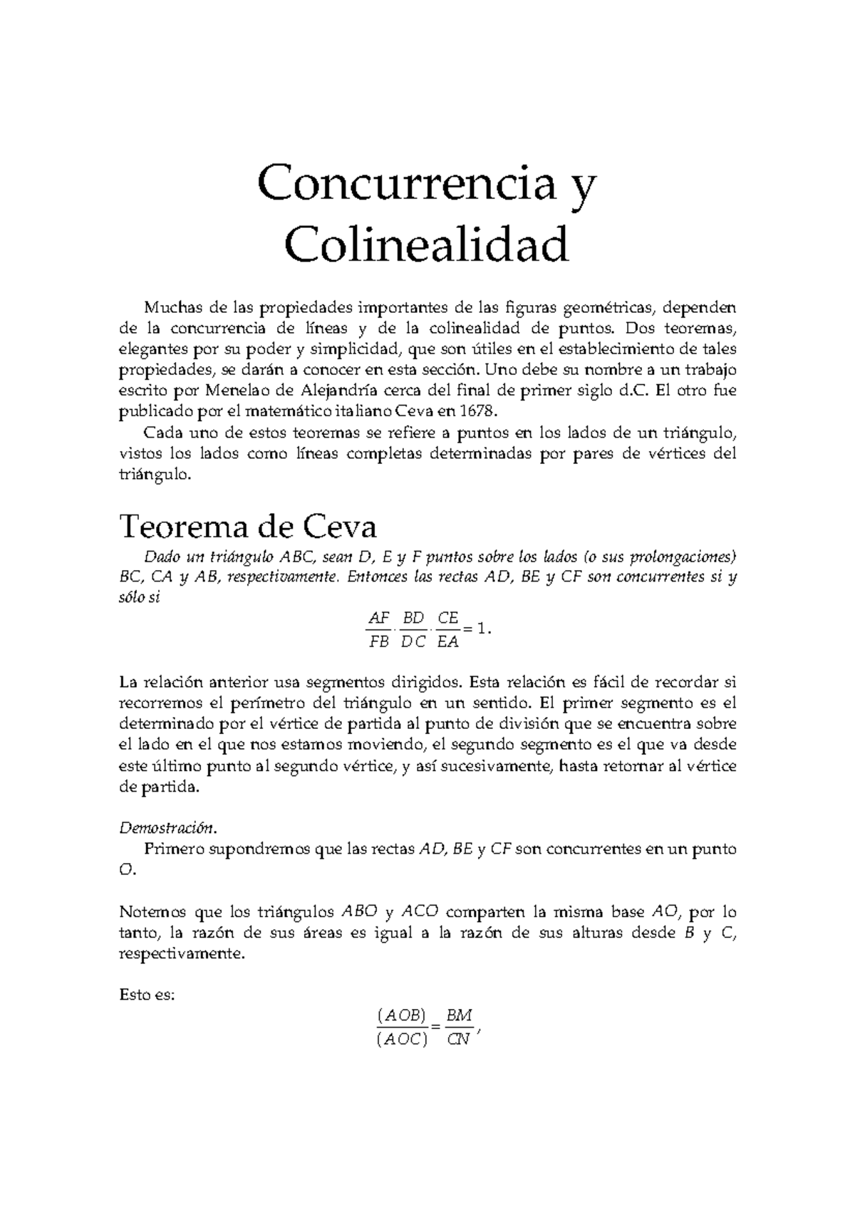 Condiciones de Concurrencia y Colinealidad - Concurrencia y ...