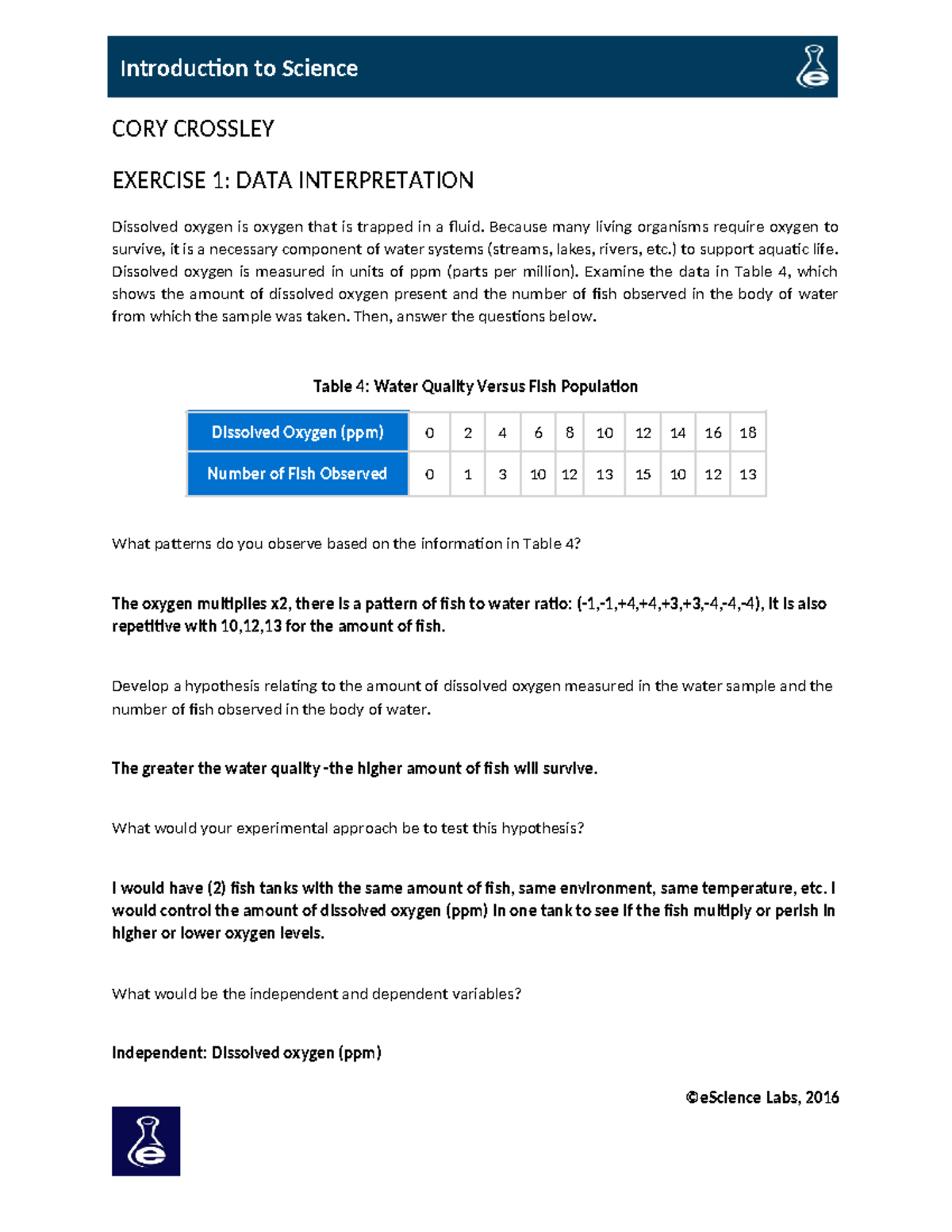 Anatand Phyis Lab 1 - lab 1 - CORY CROSSLEY EXERCISE 1: DATA INTERPRETATION Dissolved oxygen is ...