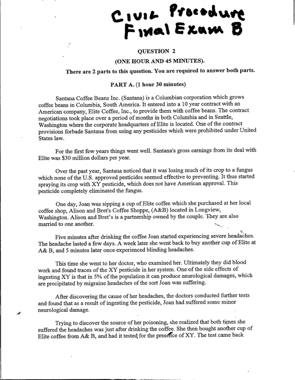 Civil Procedure Final Exam Example - Civi^ |p)y|A\ 6 QUESTION 2 (ONE ...