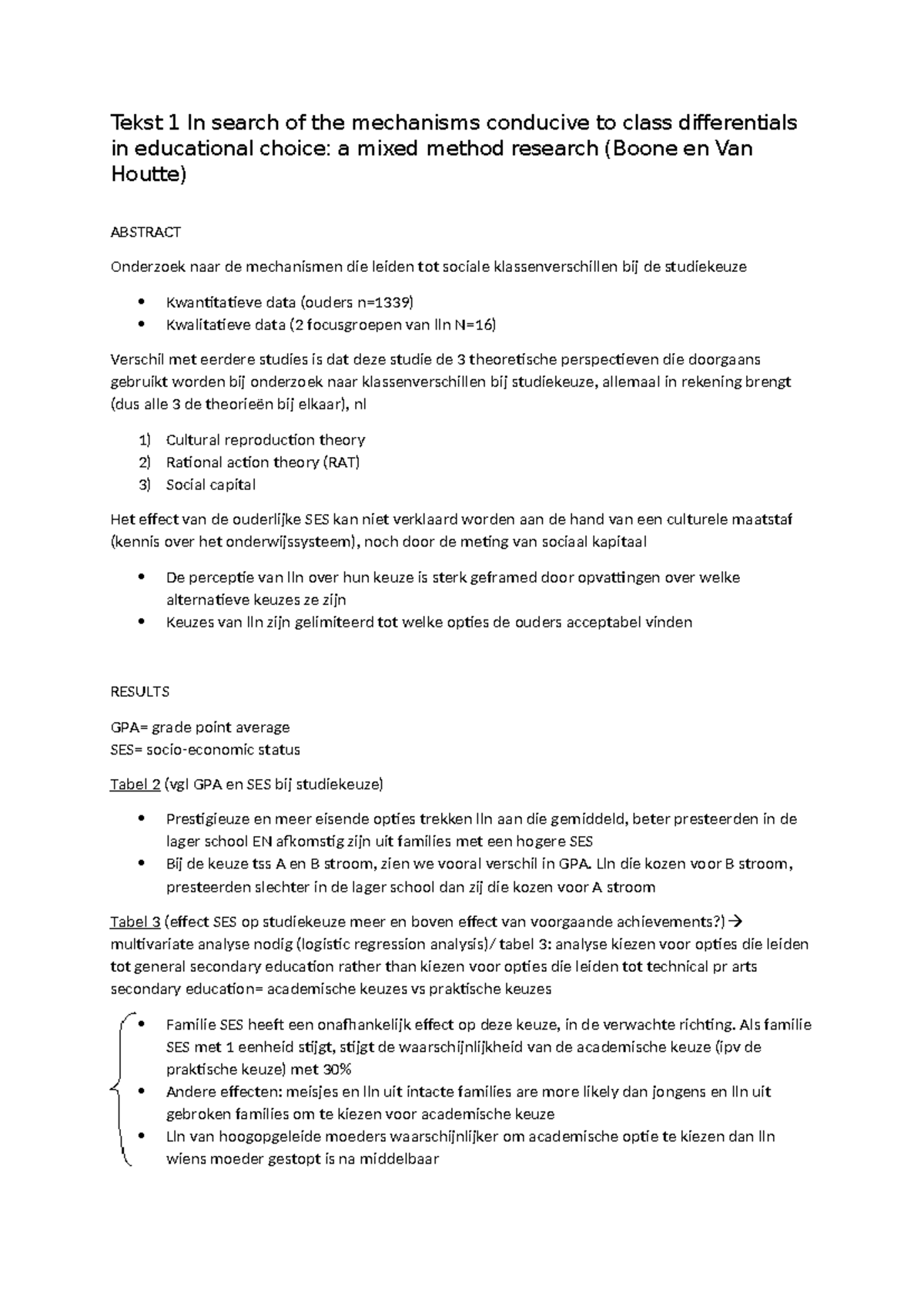 Module 3 sv teksten - Tekst 1 In search of the mechanisms conducive to class differentials in ...