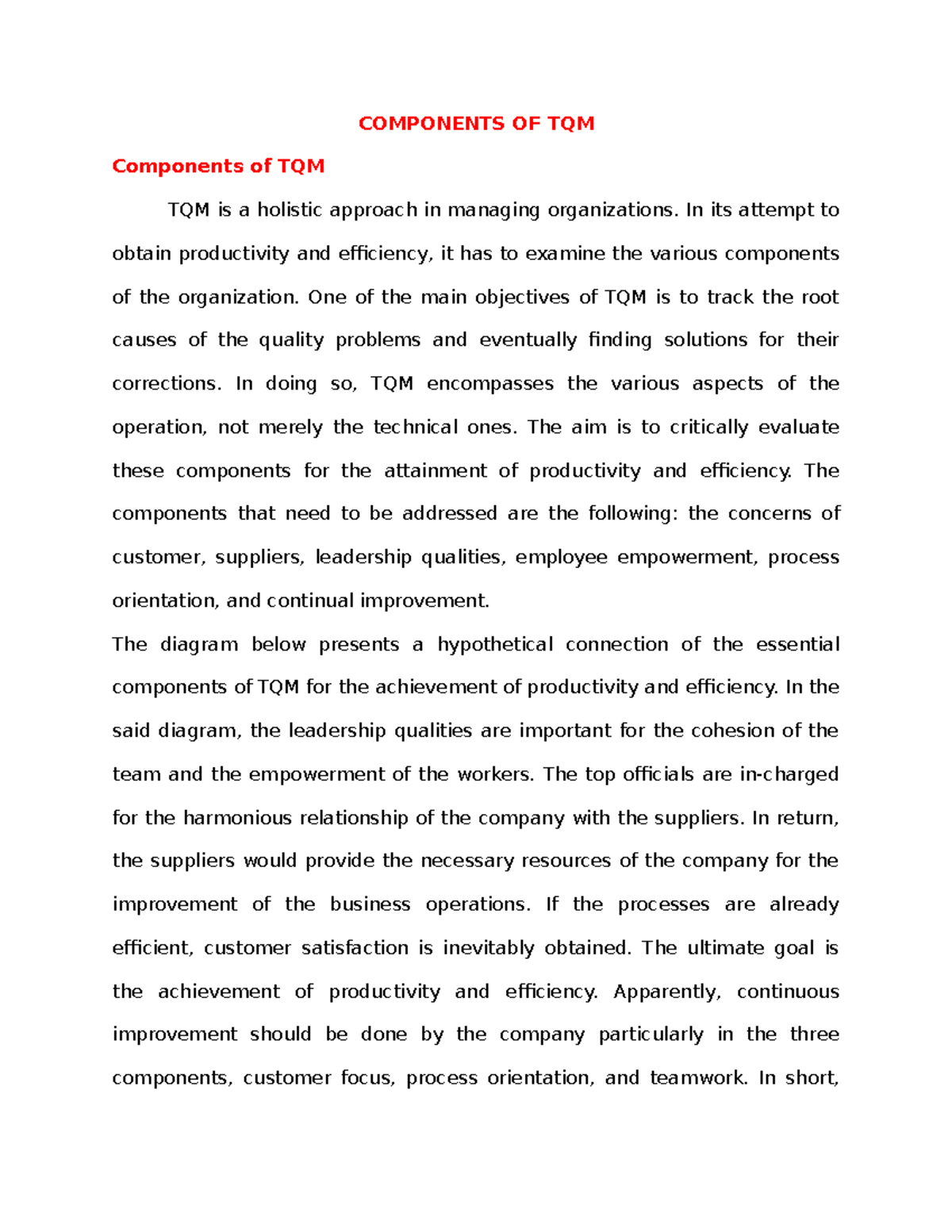 Components OF TQM 4 - study guide - COMPONENTS OF TQM Components of TQM ...