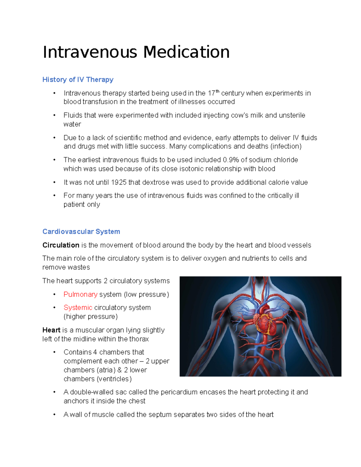 Intravenous Medication History and Cardiovascular system - Intravenous ...