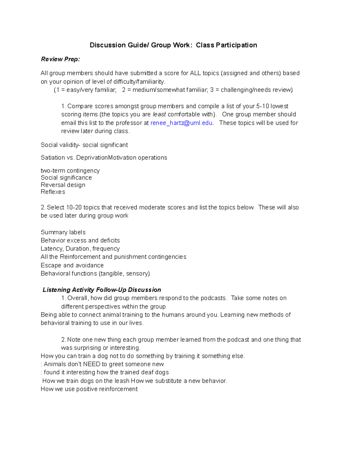 Learning & Behavior Group Activity Week #7 - Discussion Guide/ Group ...