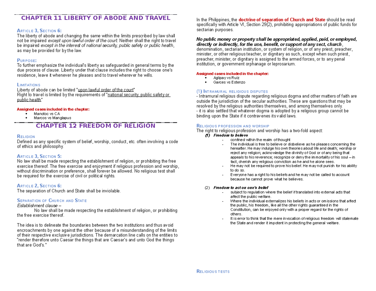 Chapter 11 Liberty OF Abode AND Travel - ARTICLE 3, SECTION 6: The ...