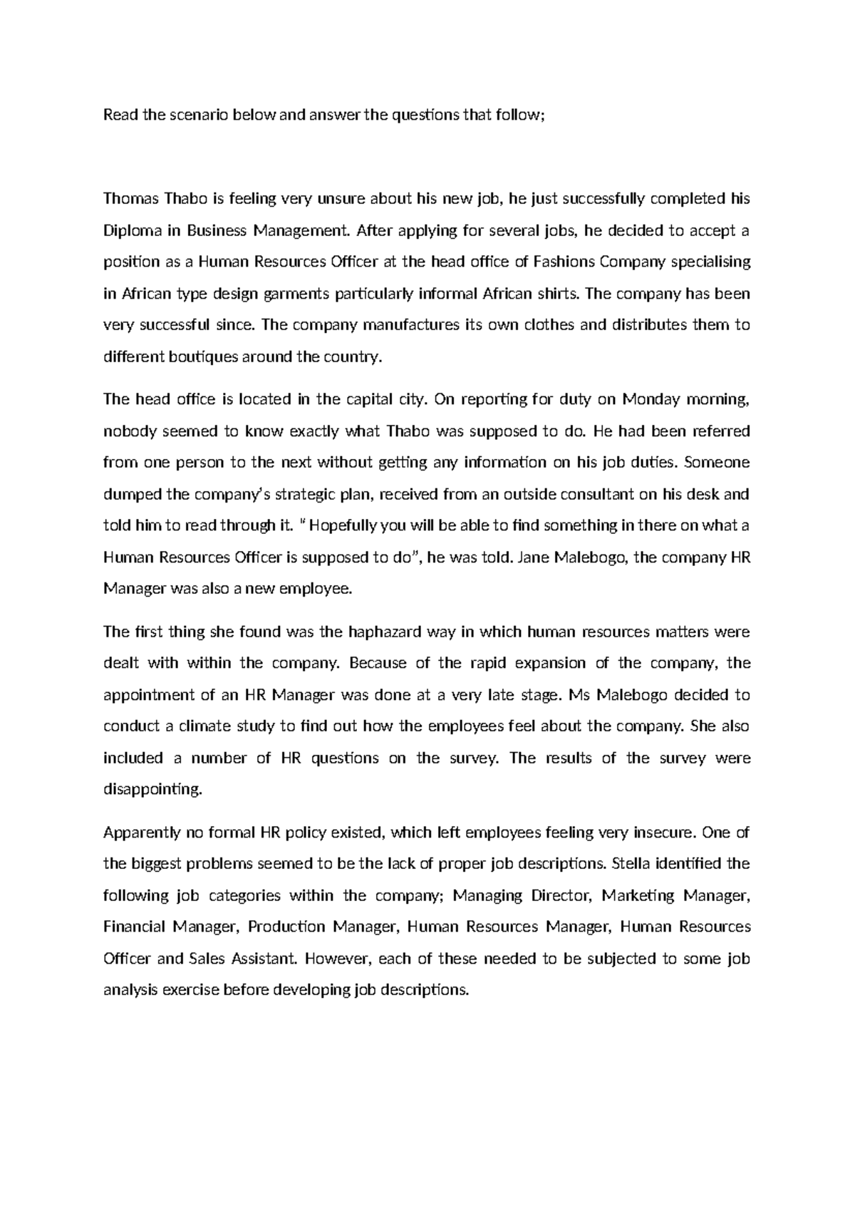 HRM CASE Study - REVISION - Read the scenario below and answer the ...