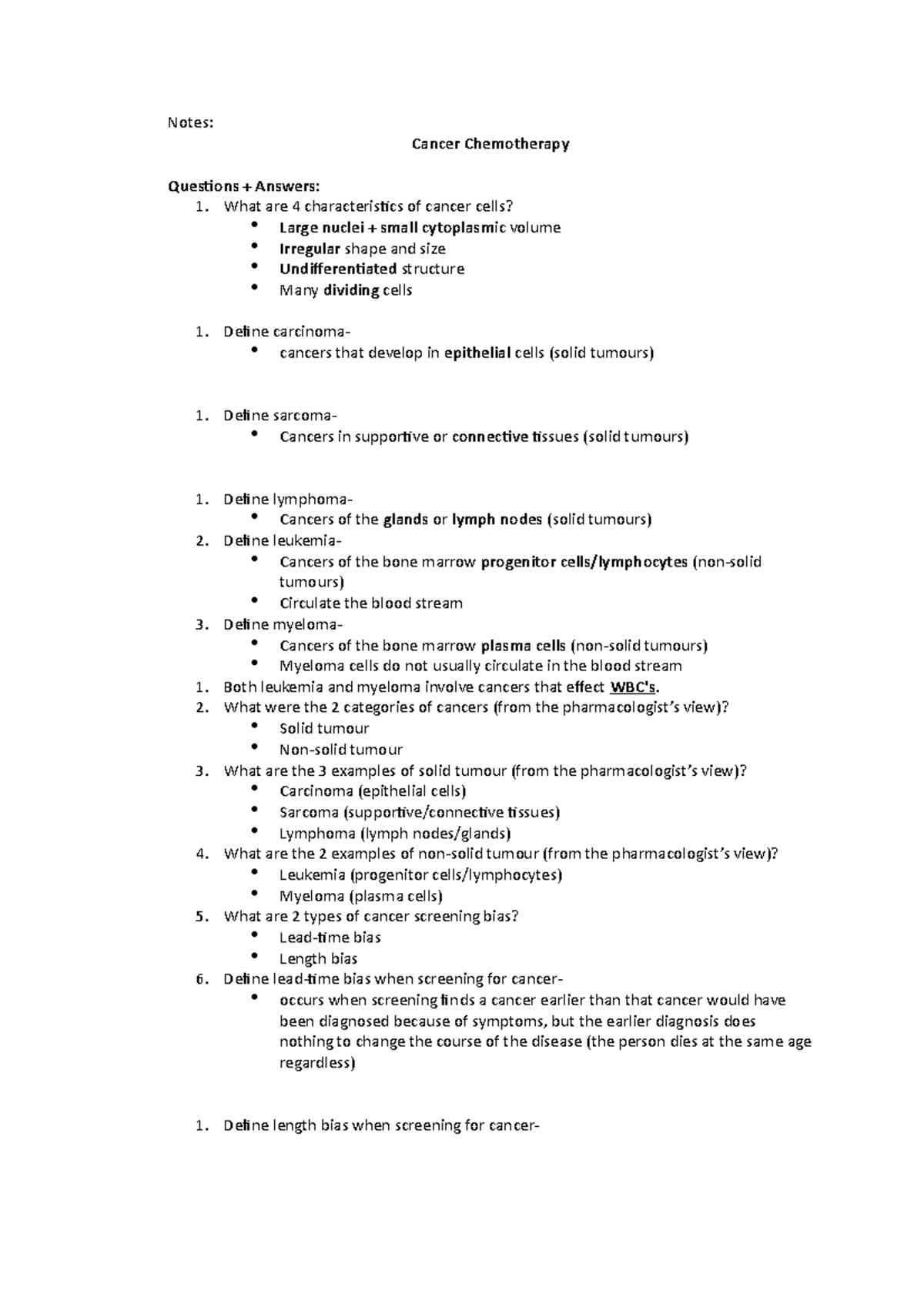 Cancer Chemotherapy - Clinical science - pharmacology - Notes: Cancer ...