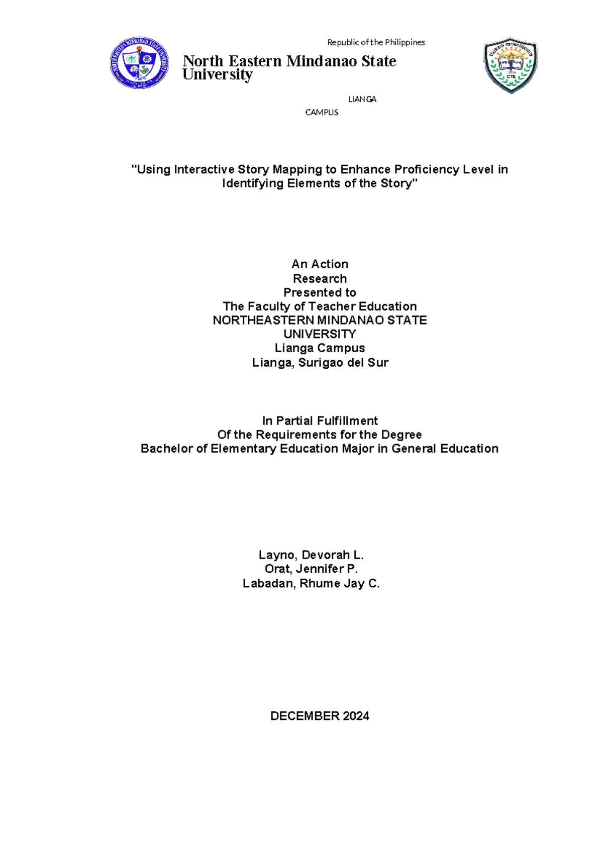 Story Mapping Manuscript 1 - North Eastern Mindanao State University LIANGA CAMPUS "Using - Studocu