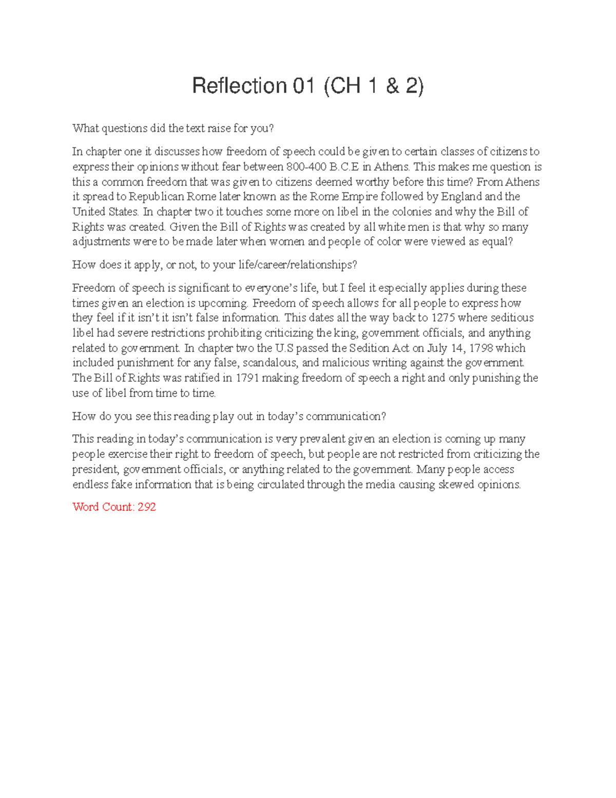 Reflection 01 - question, apply, communicate - Reflecti on 01 (CH 1 & 2 ...