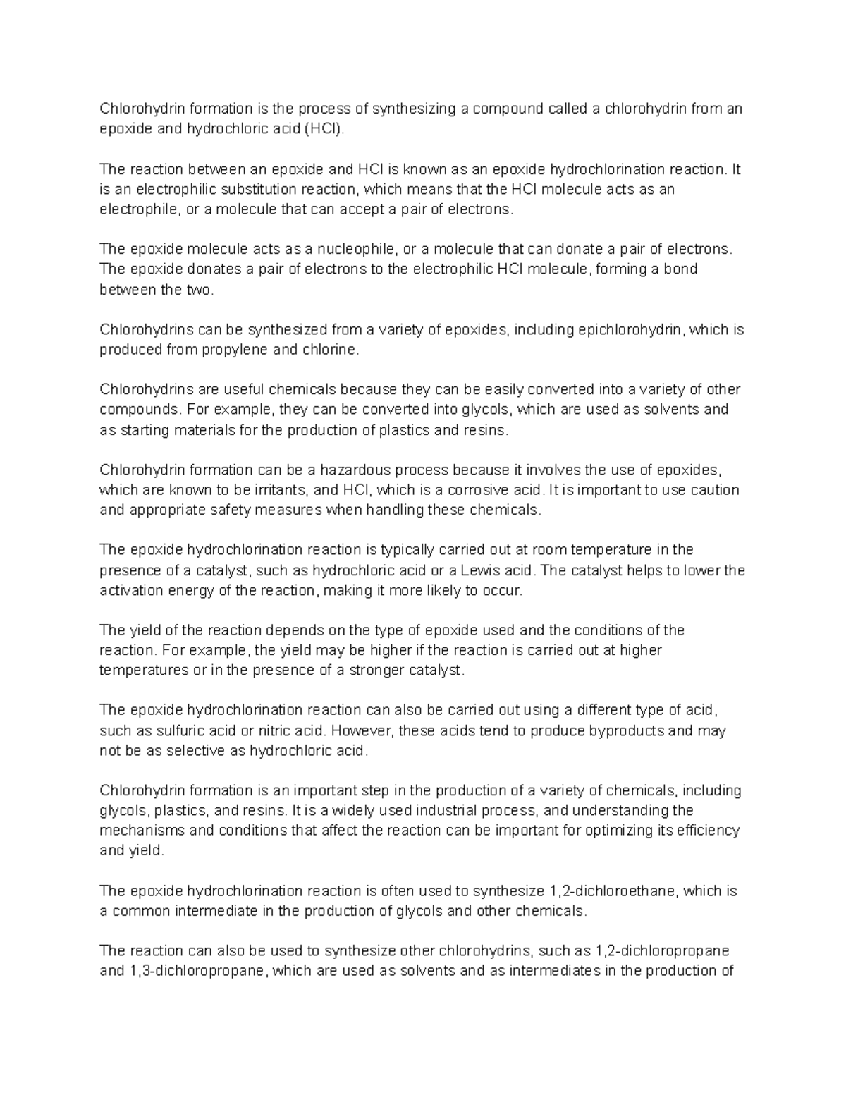 Chlorohydrin formation study guide - Chlorohydrin formation is the ...