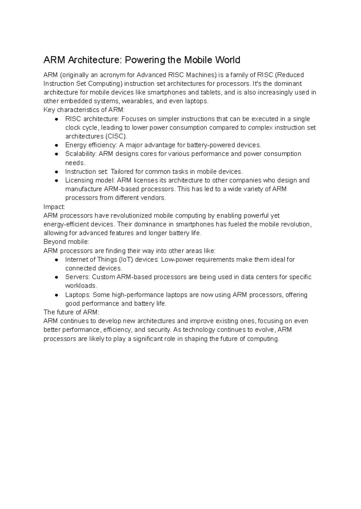 ARM Overview Notes - ARM Architecture: Powering the Mobile World ARM ...