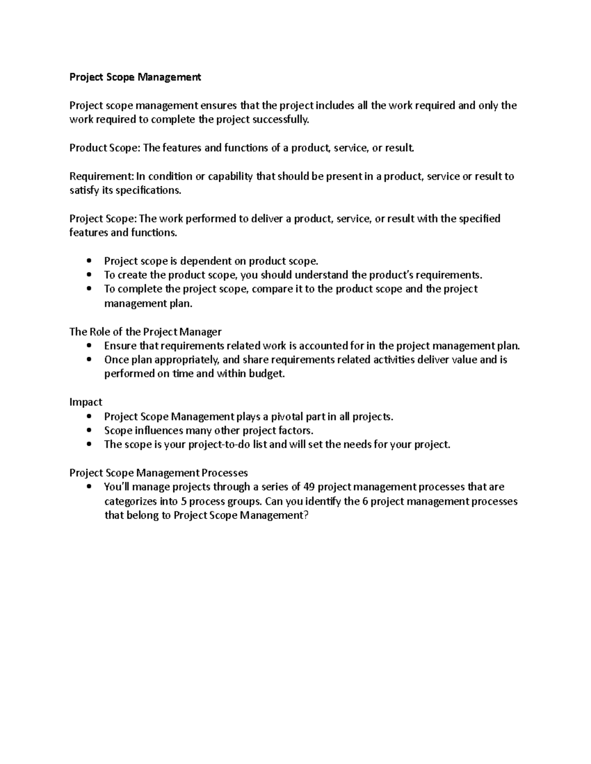 Module 6 - Project Scope Management - COBA 3200 - Douglascollege - Studocu