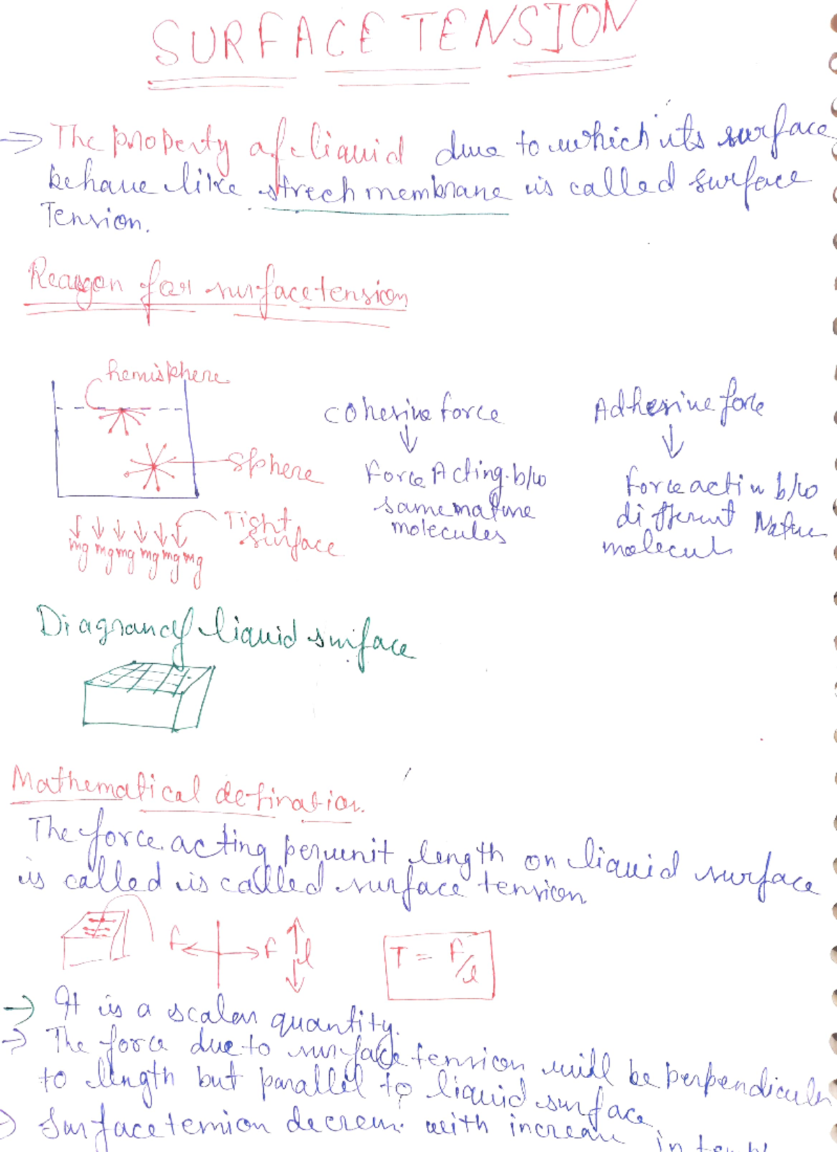 Surface Tension LECTURE NOTES FROM RESONANCE KOTA - ~ UR{=' Ac f Tf ...