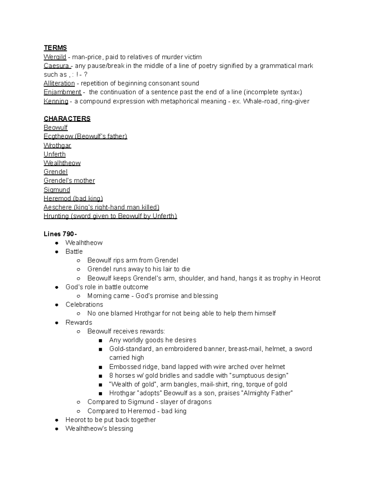 Beowulf Notes - TERMS Wergild - man-price, paid to relatives of murder ...