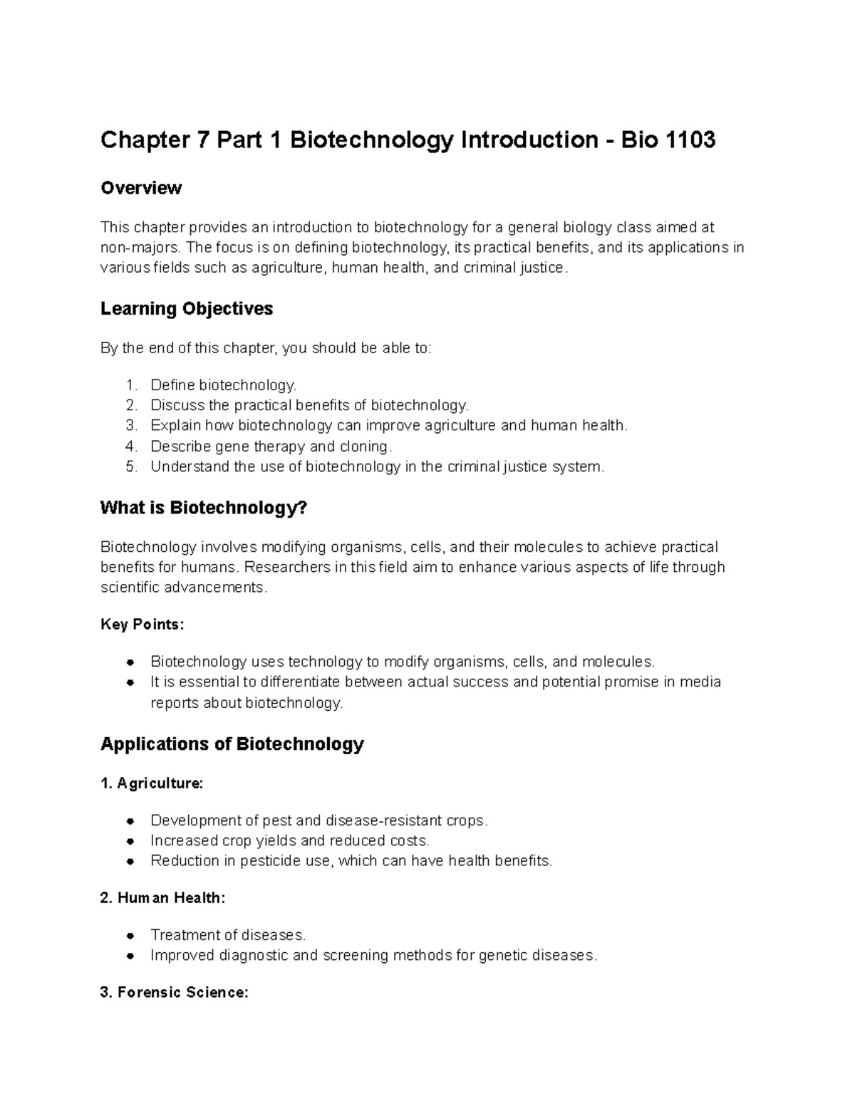 Chapter 7 Part 1 Biotechnology Introduction - Bio 1103 - Chapter 7 Part 1 Biotechnology ...