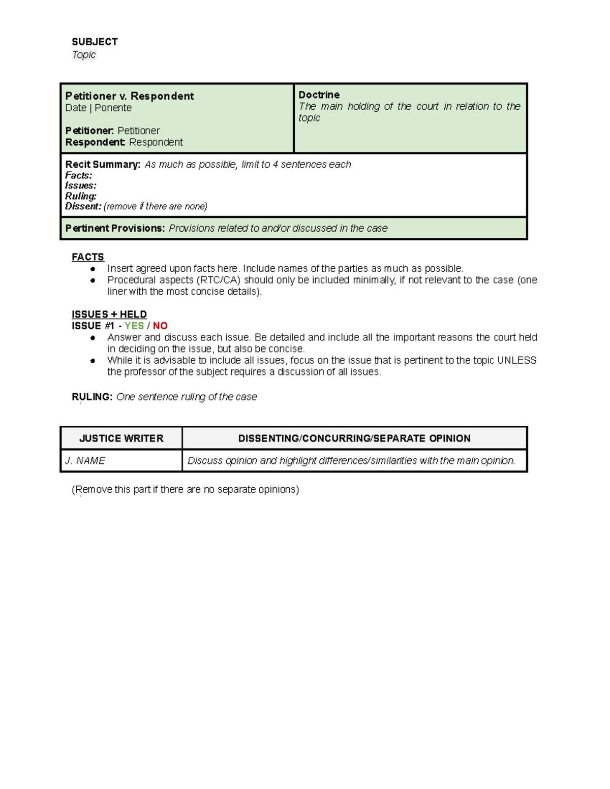 01 - Digest Template - ksdhglkfjgldfglfdg - SUBJECT Topic Petitioner v ...