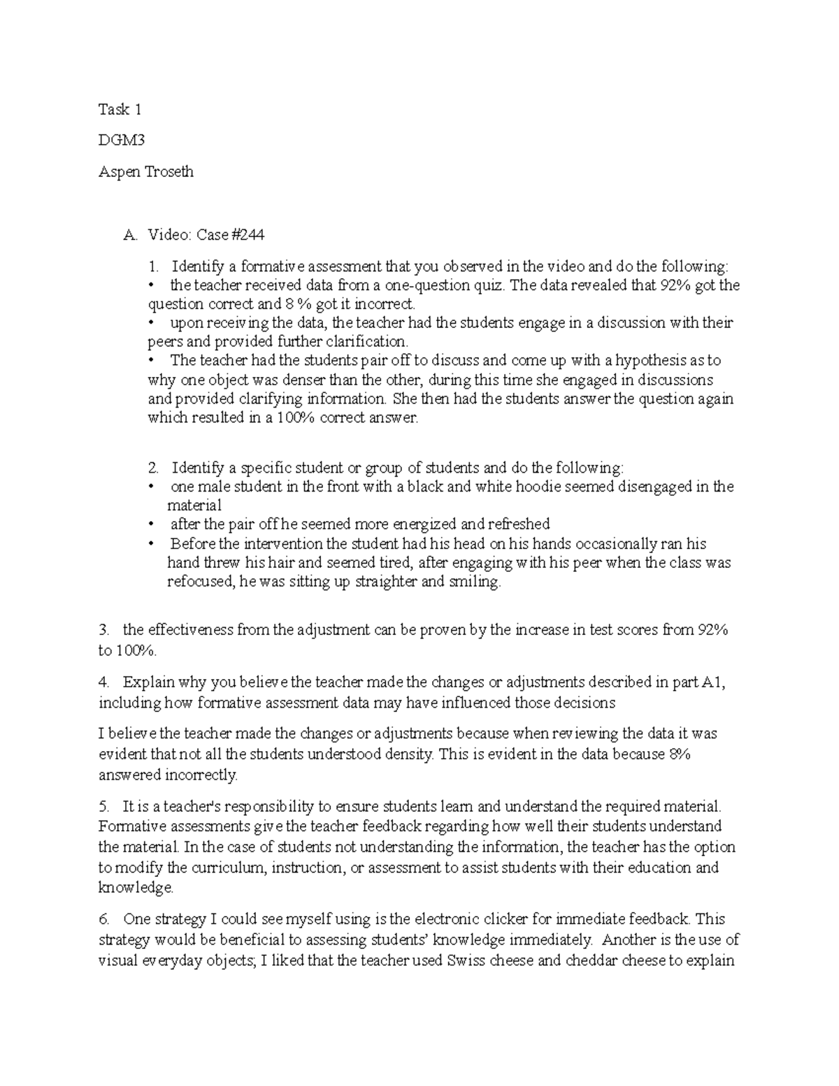 Task 1 D091 - task 1 - Task 1 DGM Aspen Troseth A. Video: Case # 1 ...