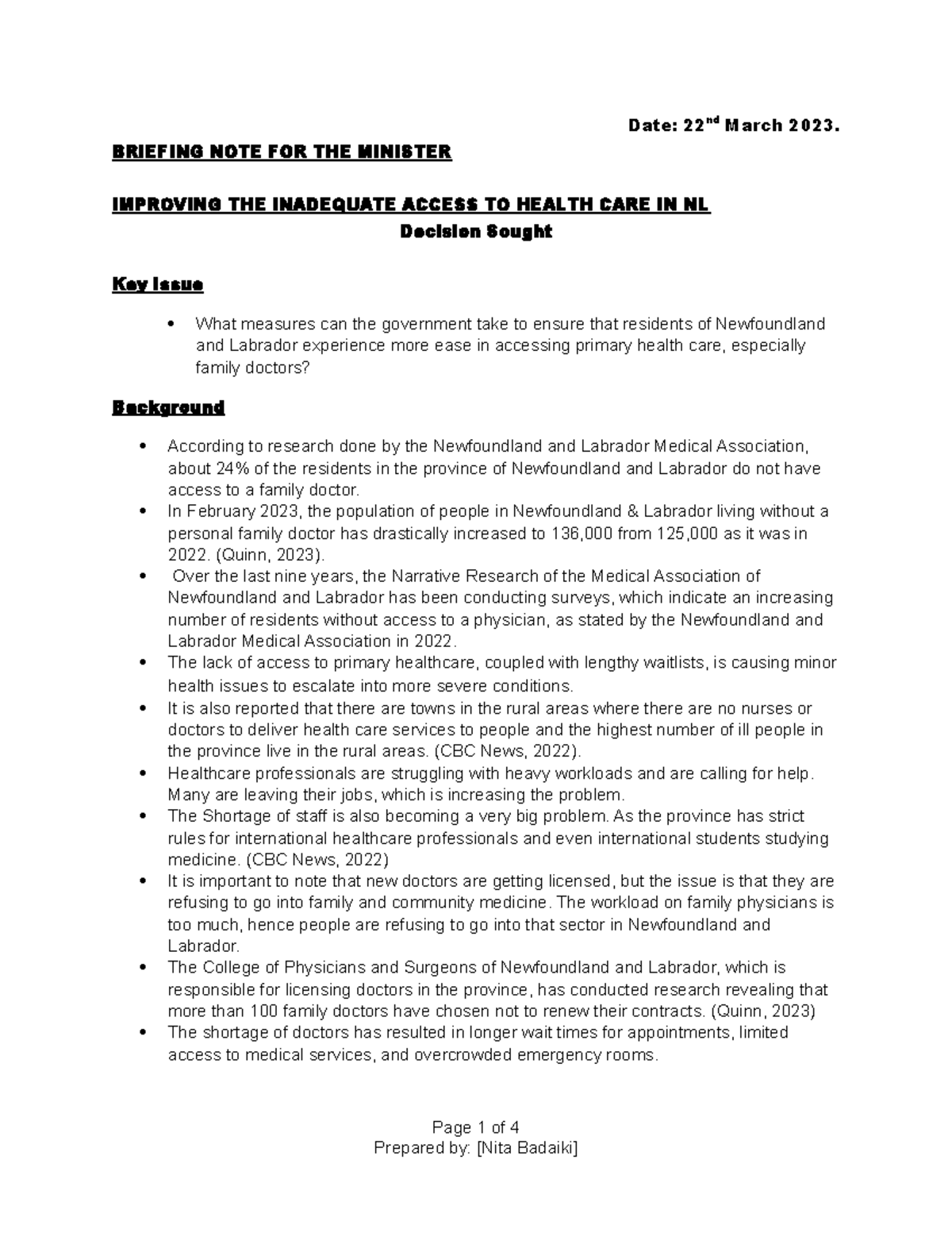 Nb Briefing Note (for decision) Template POSC 2600 Final - Date: 22nd ...