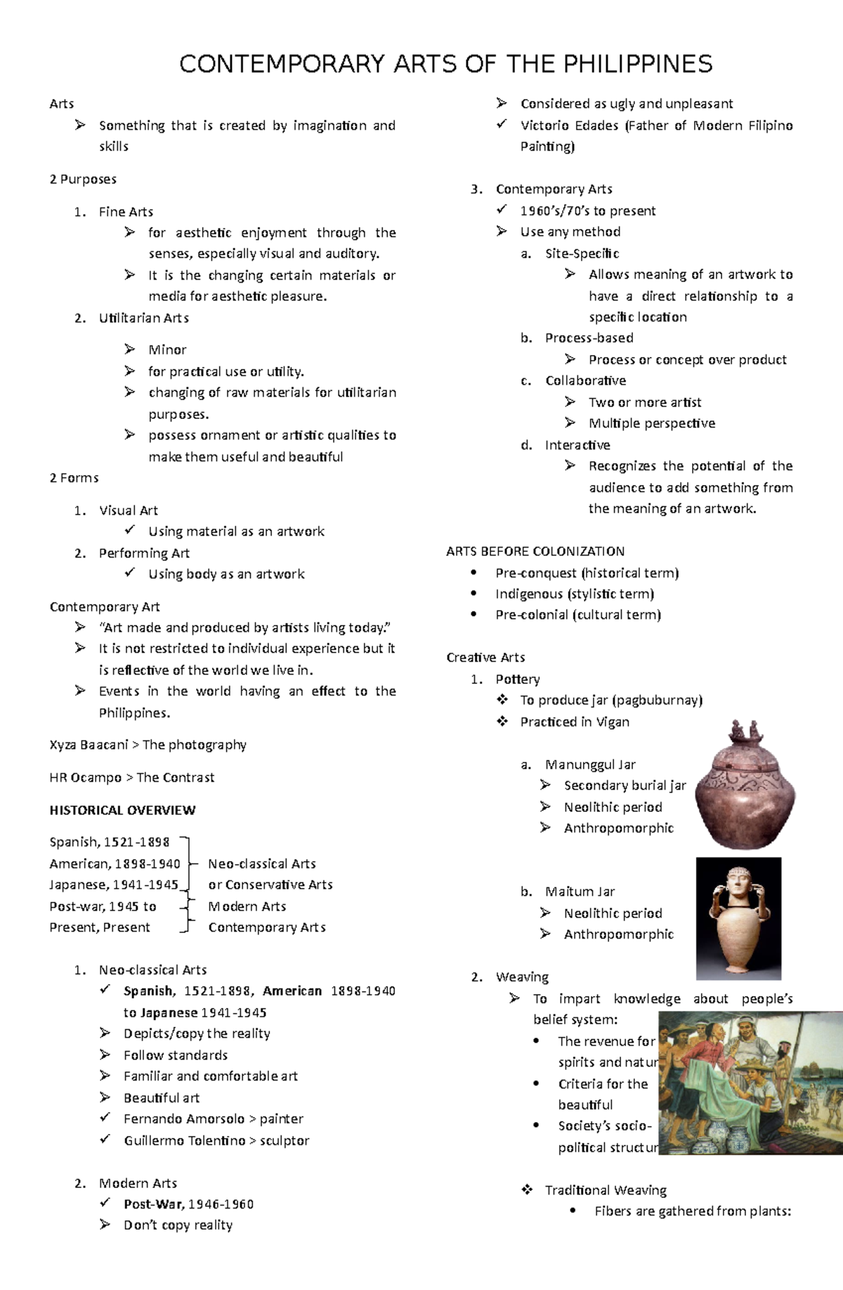 CPAR Reviewer In Final Exam CONTEMPORARY ARTS OF THE PHILIPPINES Arts