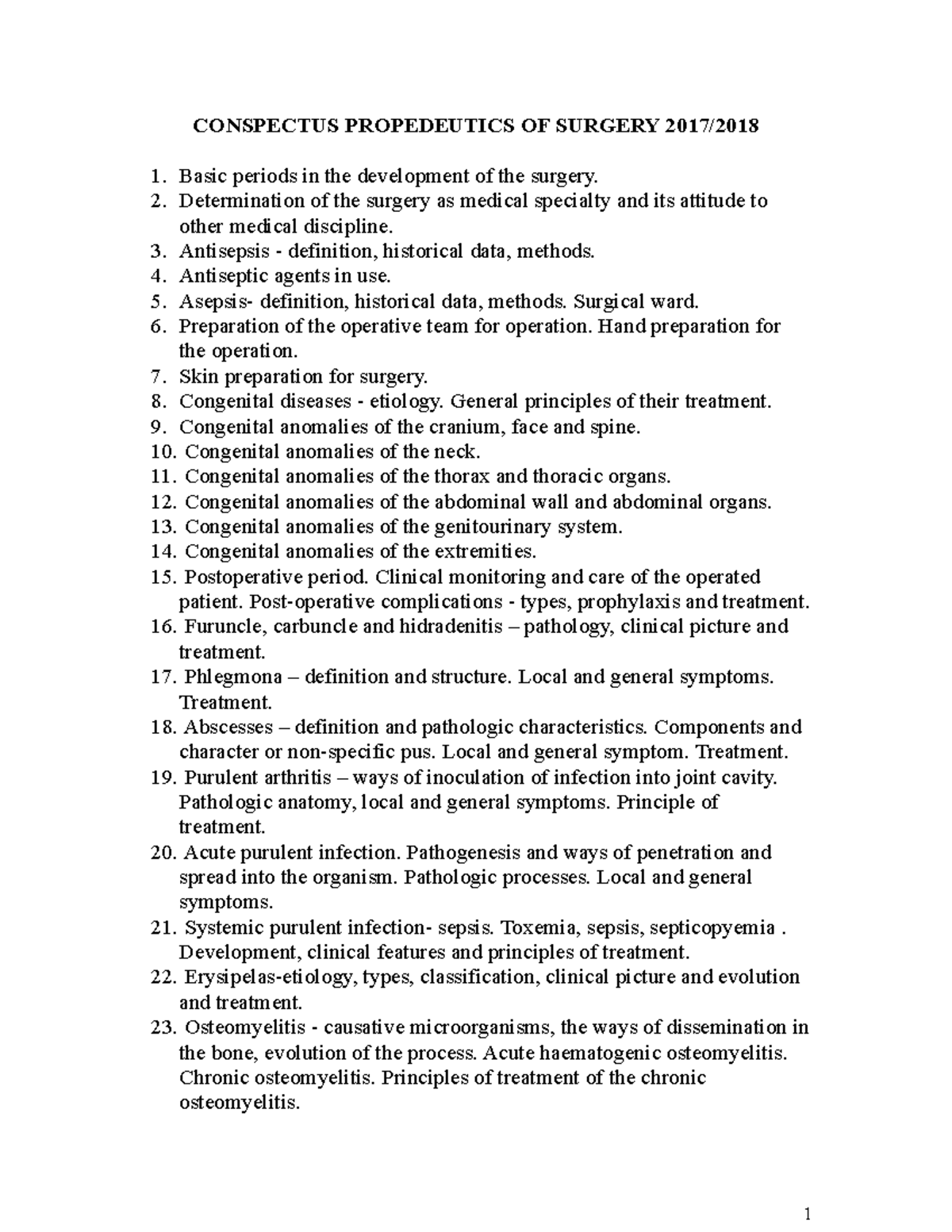 Surgery Synopsis - CONSPECTUS PROPEDEUTICS OF SURGERY 1. Basic periods ...