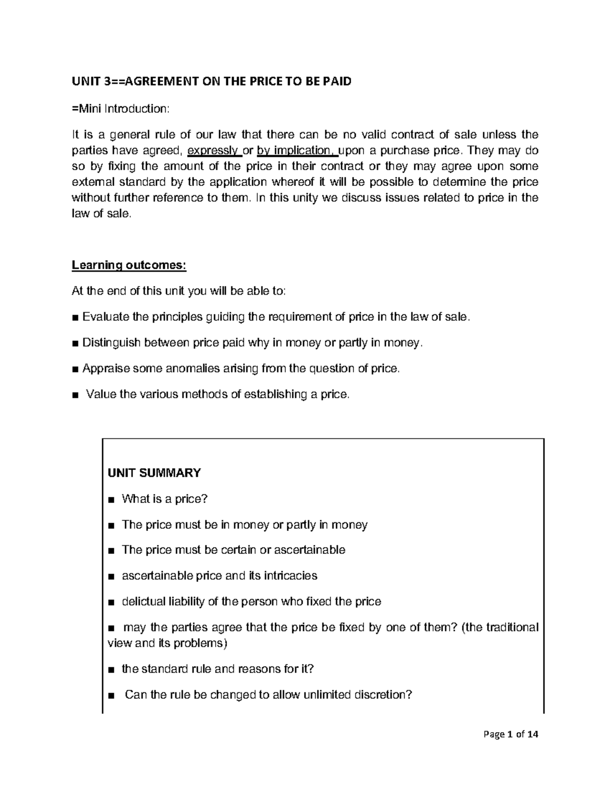 Unit 3-Agreement on the Price - UNIT 3==AGREEMENT ON THE PRICE TO BE ...
