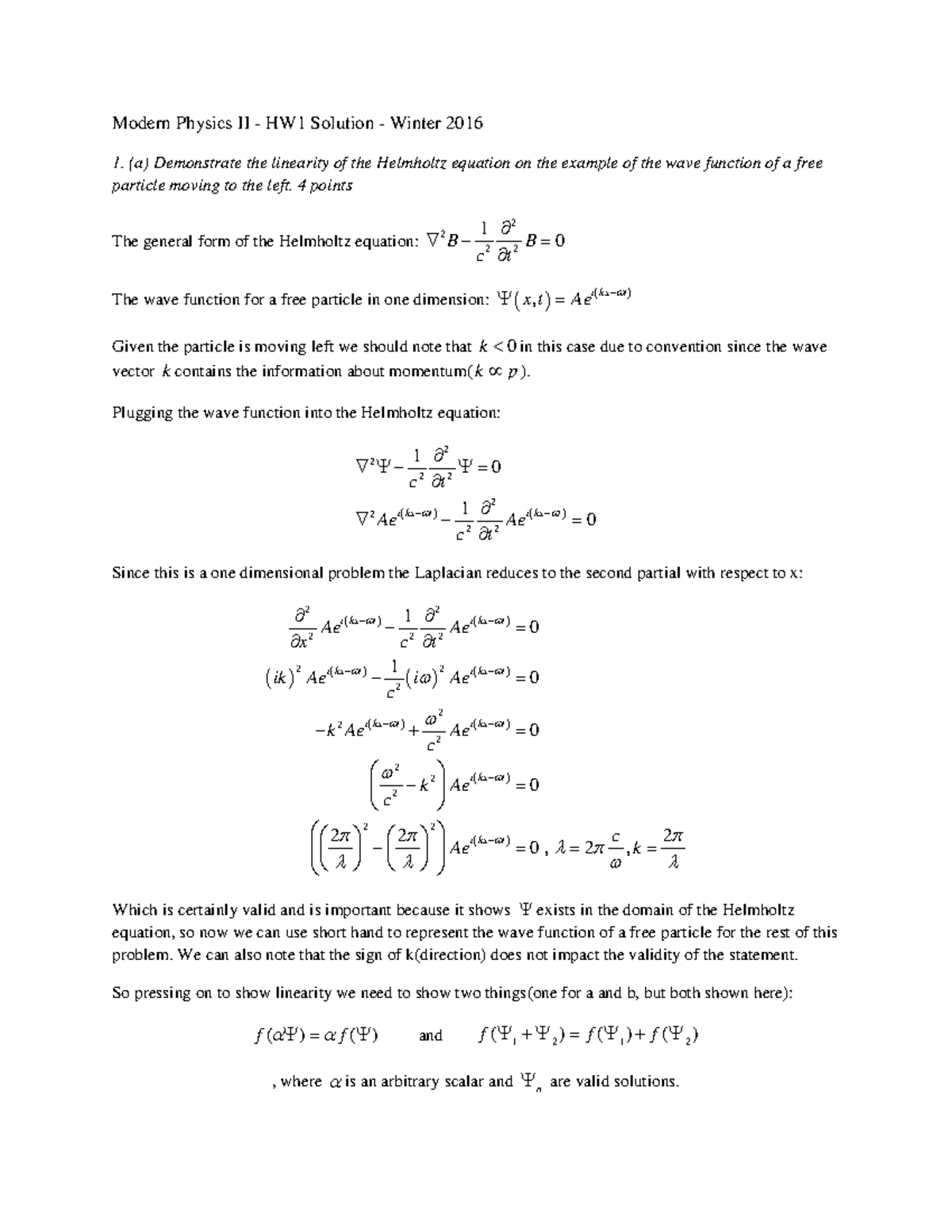 Modern Physics 2 HW1 Solution - Modern Physics II HW1 Solution Winter ...