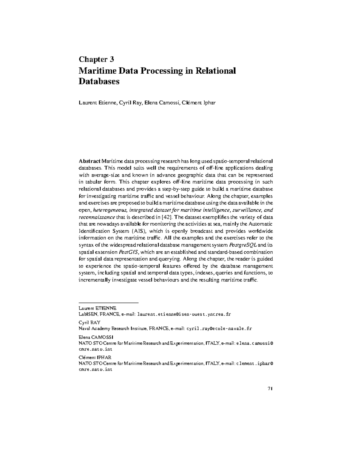Maritime Informatics (Eds. version) - Chapter 3 Maritime Data Processing in Relational Databases ...