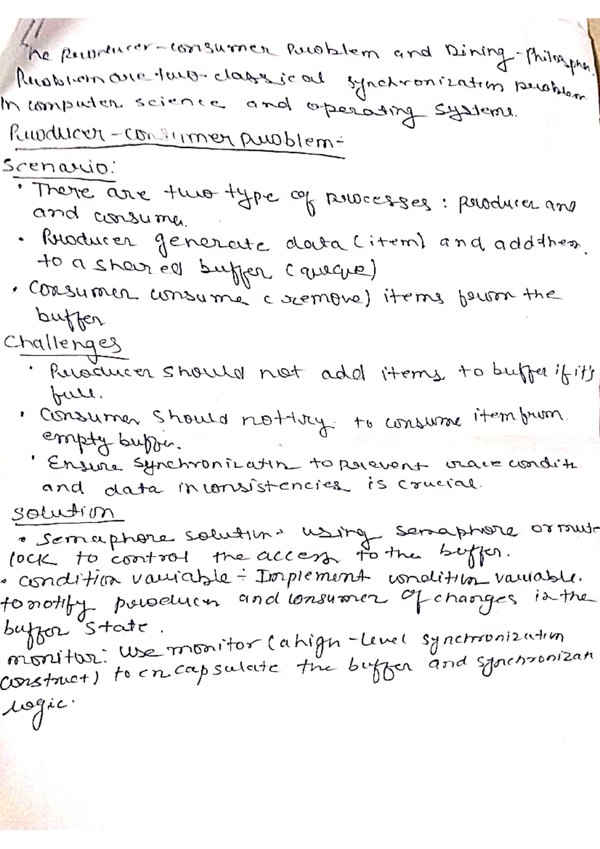 Notes PPL - he problem and Ruoblem are two classical synchronization ...