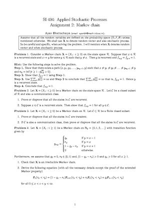 Assignment 1 - Applied Stochastic Processes: SI 404 Department of ...