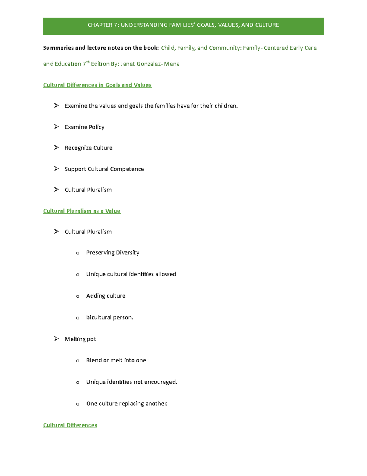 Chapter 7- Understanding Families’ Goals, Values, AND Culture ...