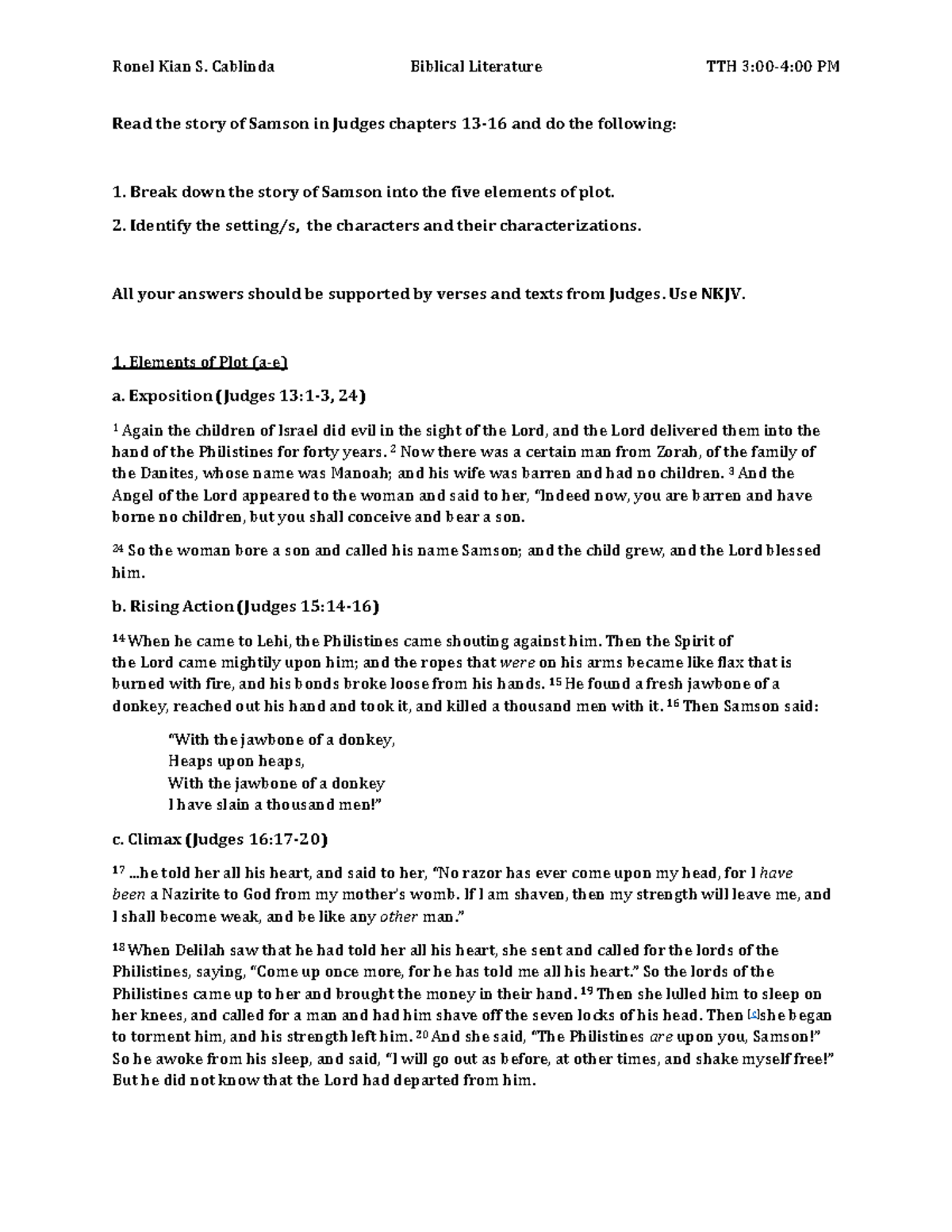 Cablinda March 1 - TASK 5 - Read the story of Samson in Judges chapters ...