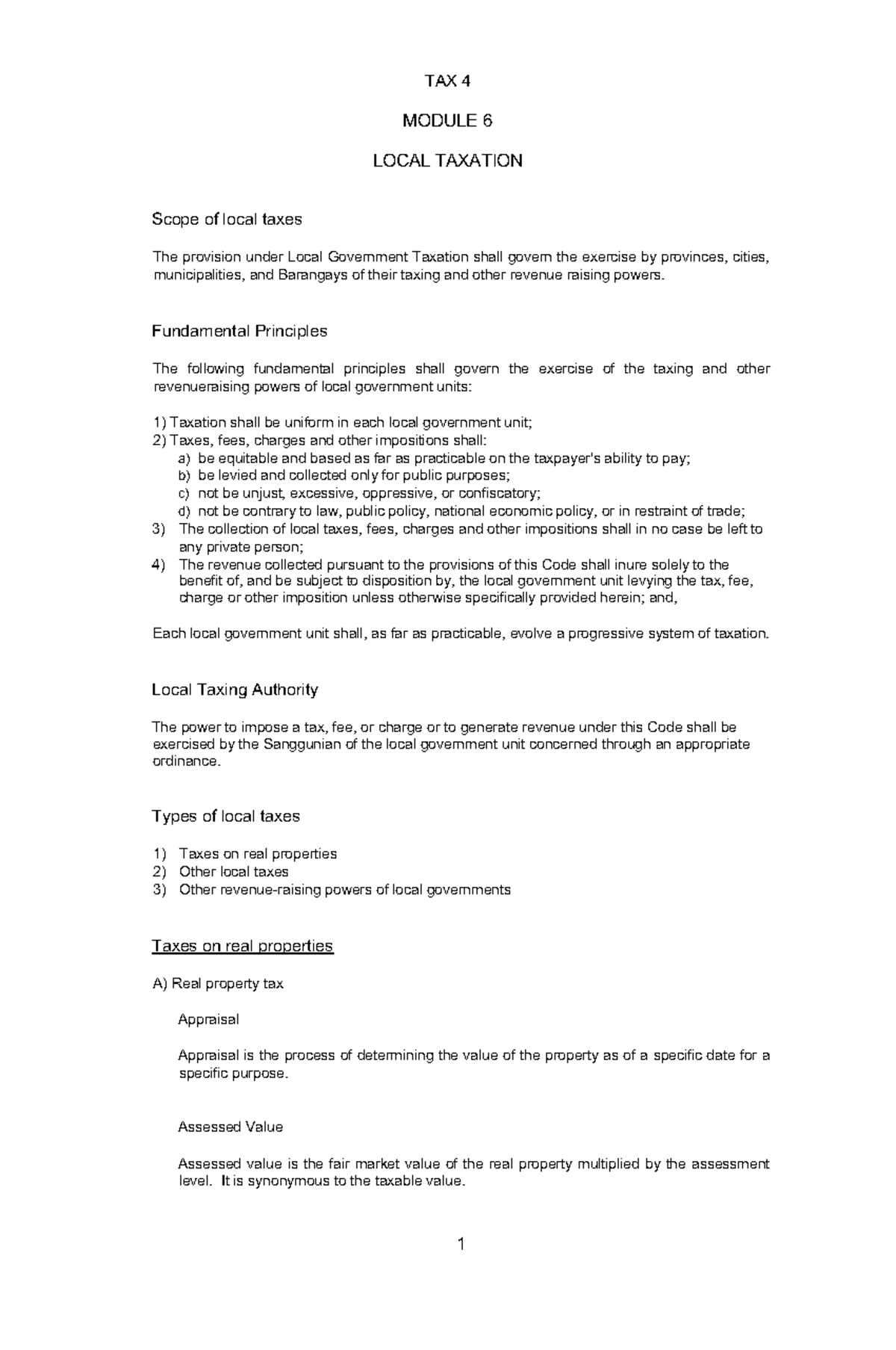 Taxation Module - TAX 4 MODULE 6 LOCAL TAXATION Scope of local taxes ...