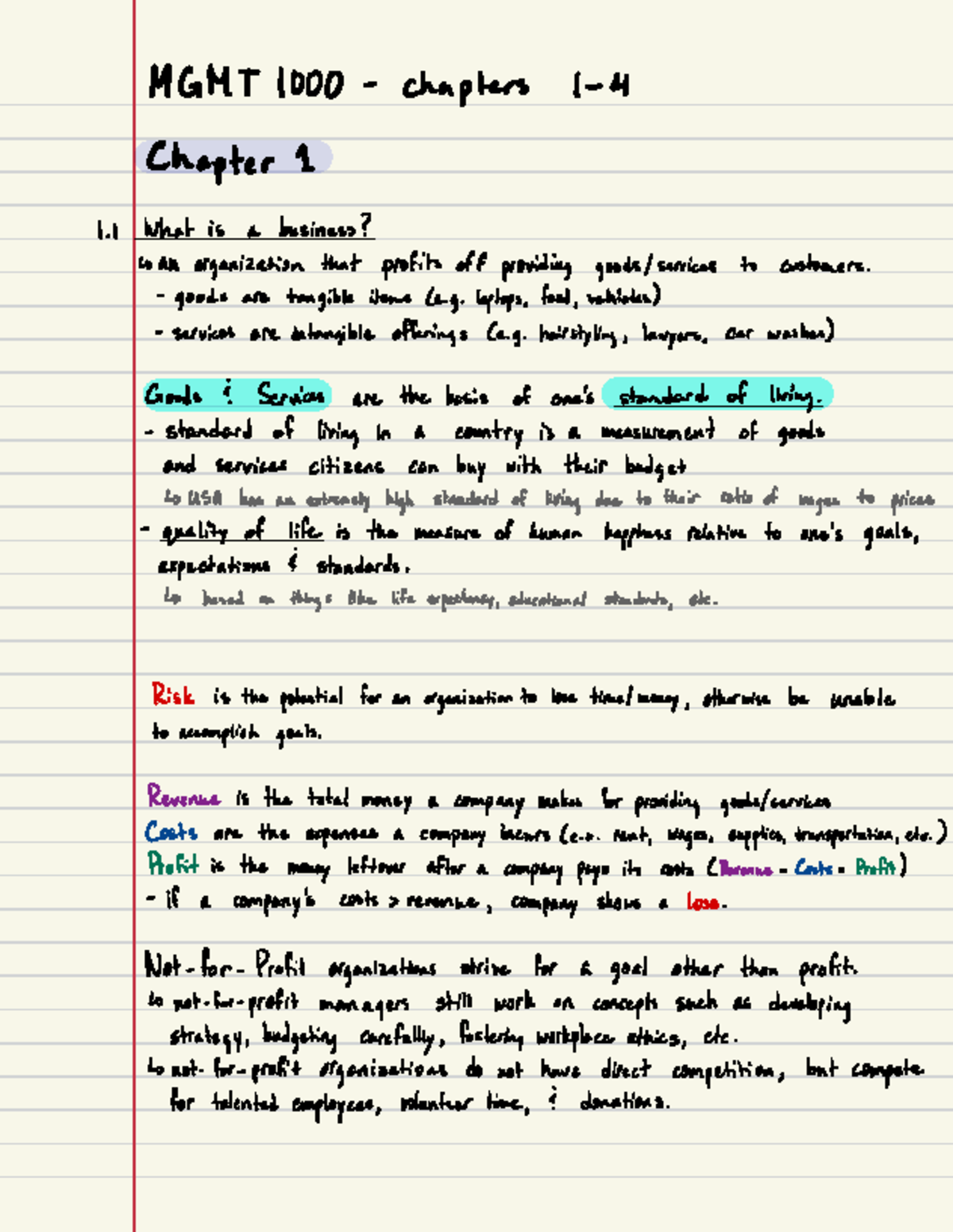 MGMT 1000 Chapters 1-4 - MGMT 1000 - Chapters 1- 4 Chapter 1 What is a ...