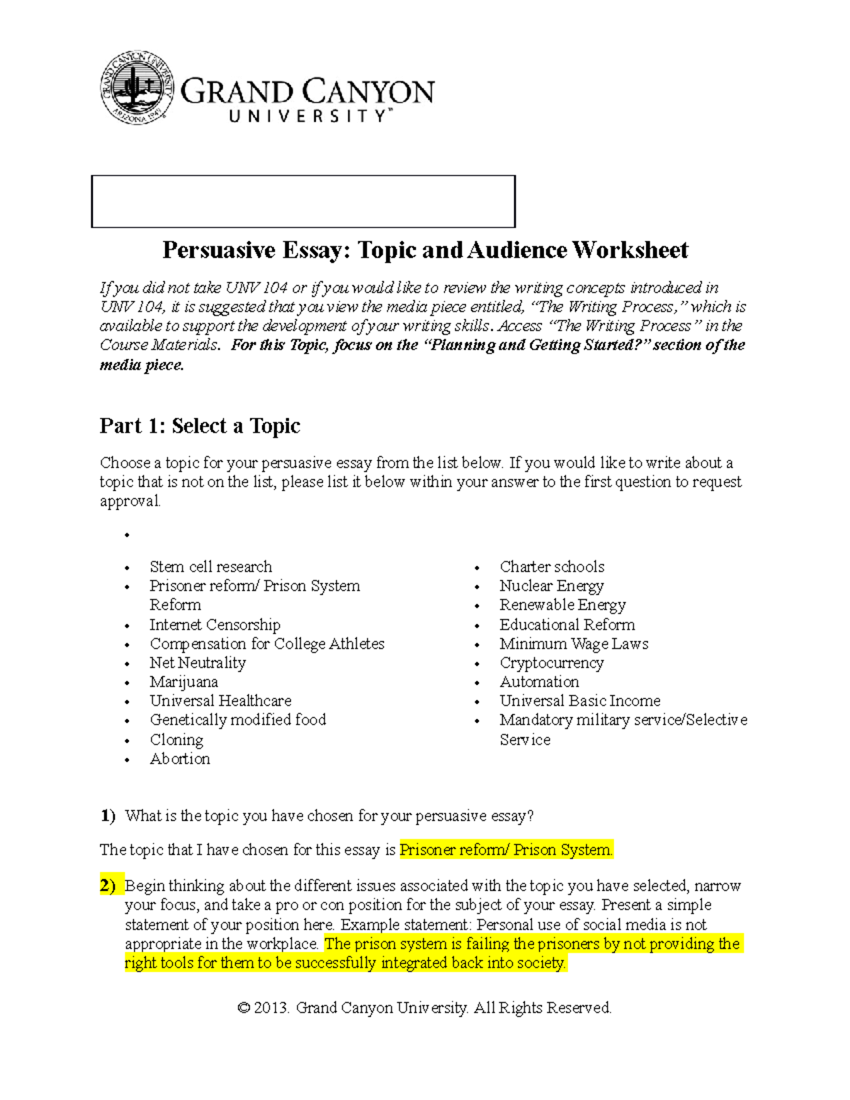 Choosing Audience - Persuasive Essay: Topic and Audience Worksheet If ...