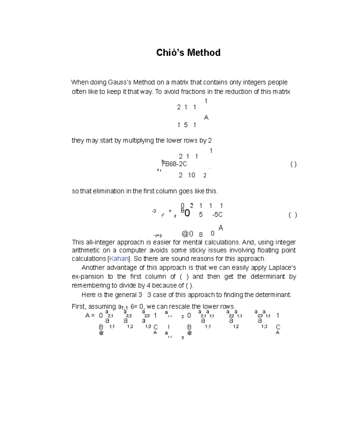 Chiò’s Method - Chiò’s Method When doing Gauss’s Method on a matrix ...