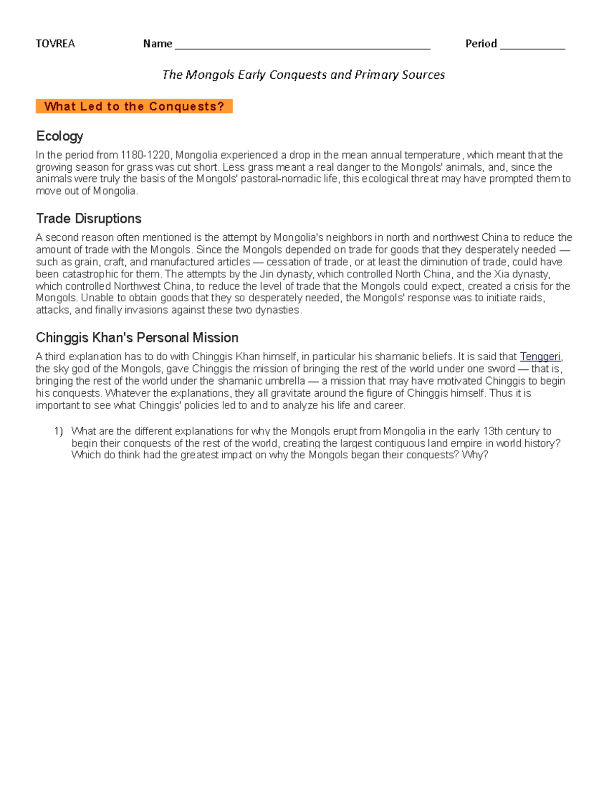 Mongols in China and Primary Source - TOVREA Name