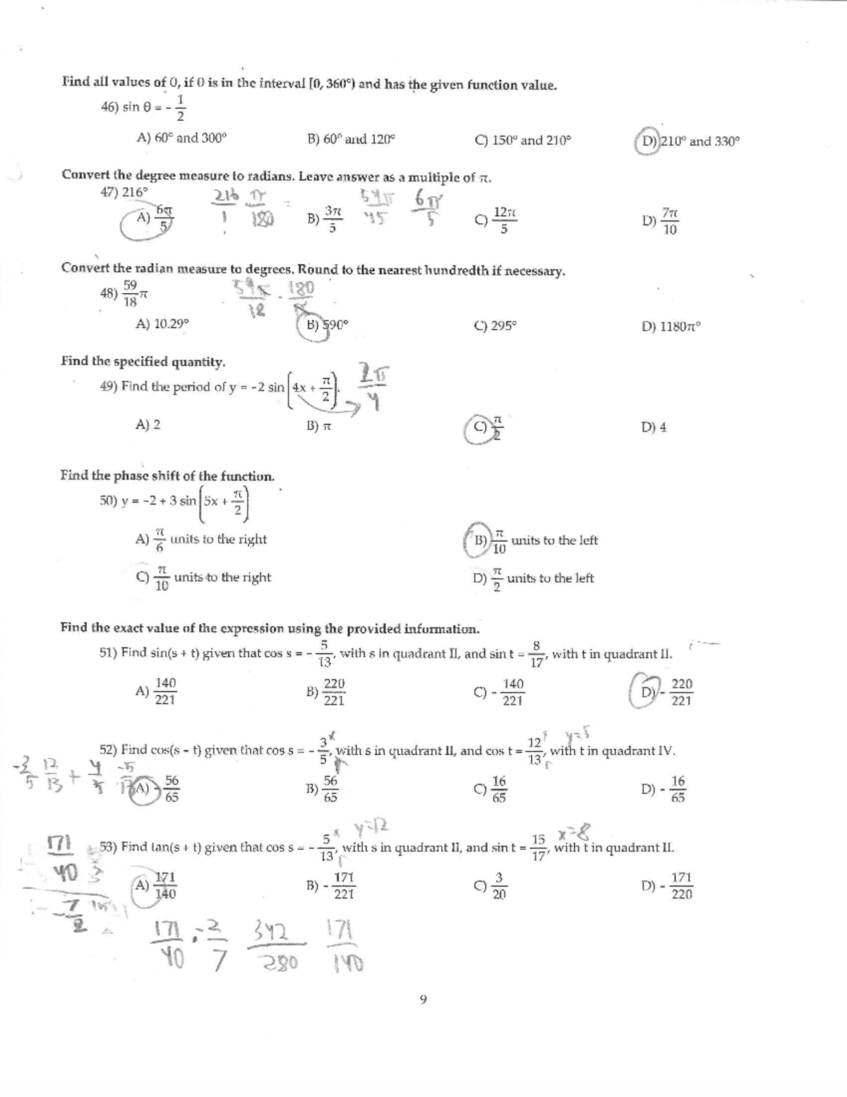 Trig Final Review 9 - Pre-Calculus DC with Mrs. Johnson - Studocu