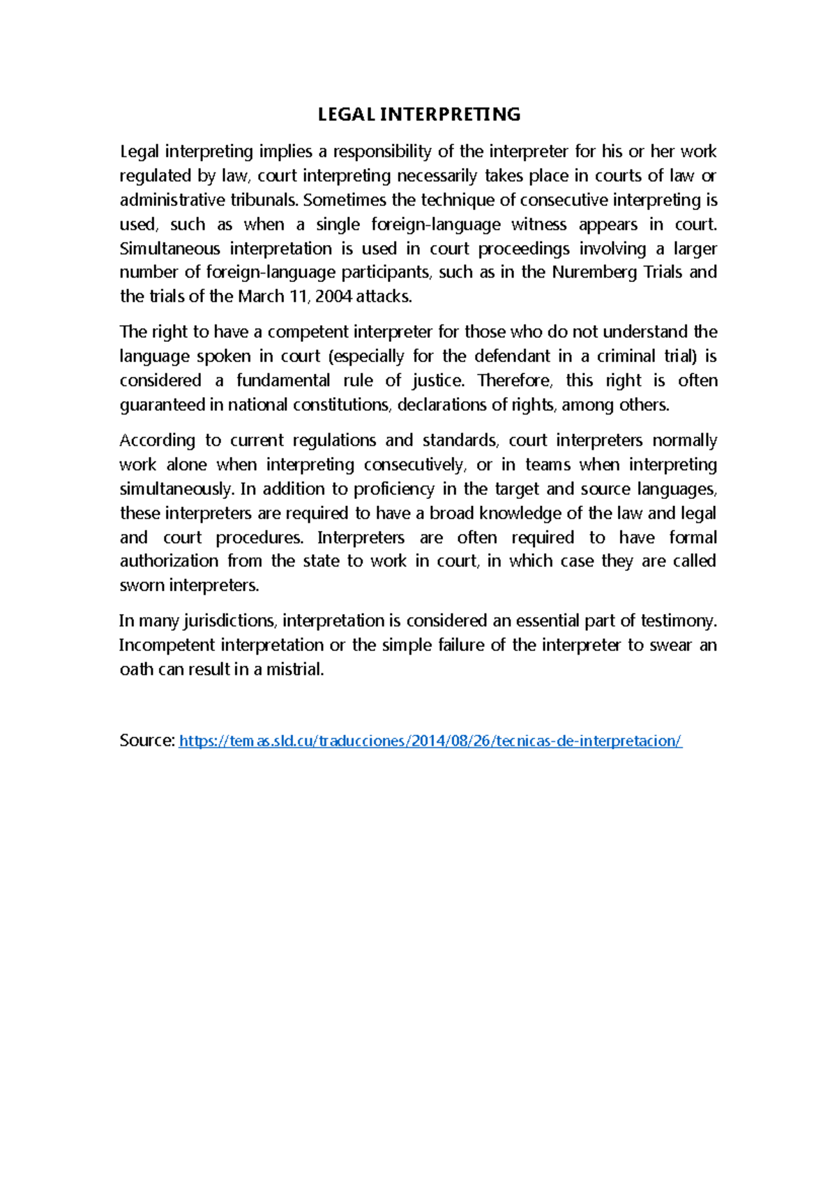 Legal Interpreting definition and work environment - LEGAL INTERPRETING ...