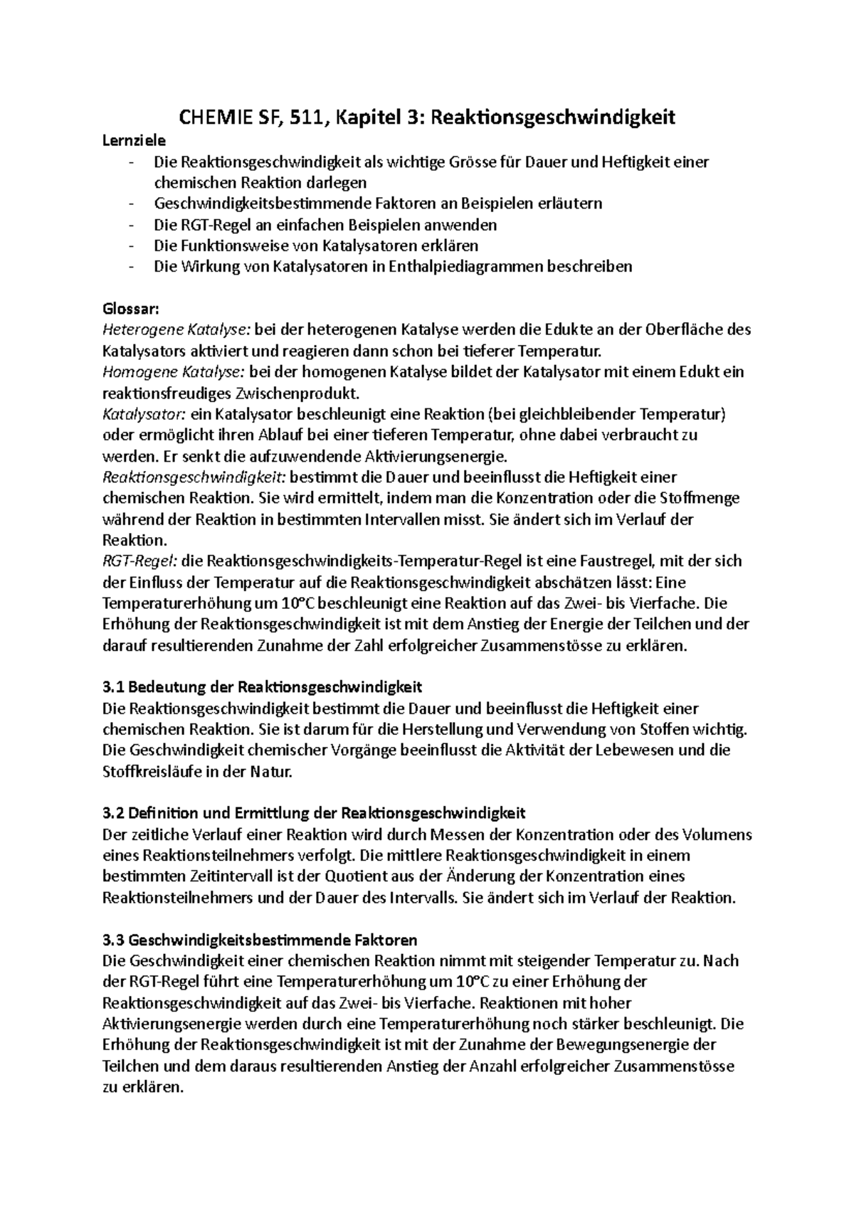 Chemie SF, 511, Kapitel 3- Reaktionsgeschwindigkeit - CHEMIE SF, 511 ...