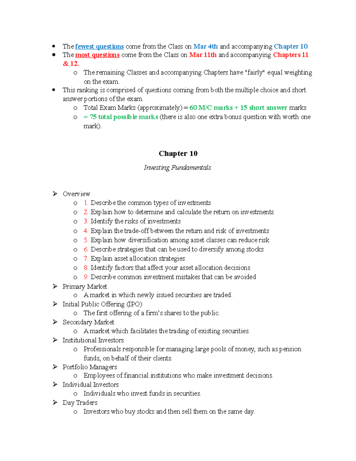 2277 Textbook Notes, Chapters 10-16 - The fewest questions come from ...