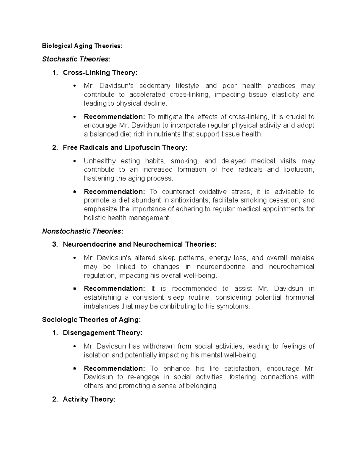 Science - Summary bs nursing - Biological Aging Theories: Stochastic ...
