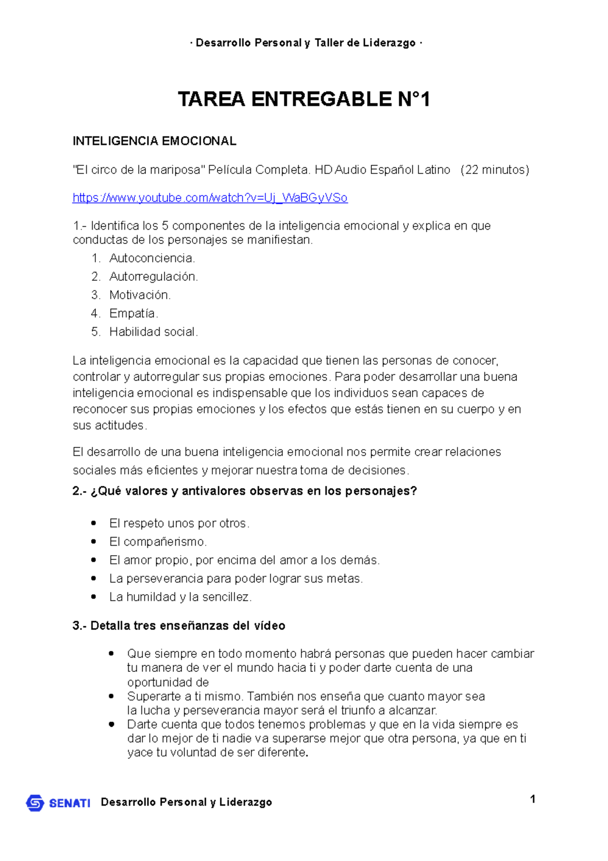 Actividad Entregable 1 - · Desarrollo Personal y Taller de Liderazgo · TAREA ENTREGABLE N° - Studocu
