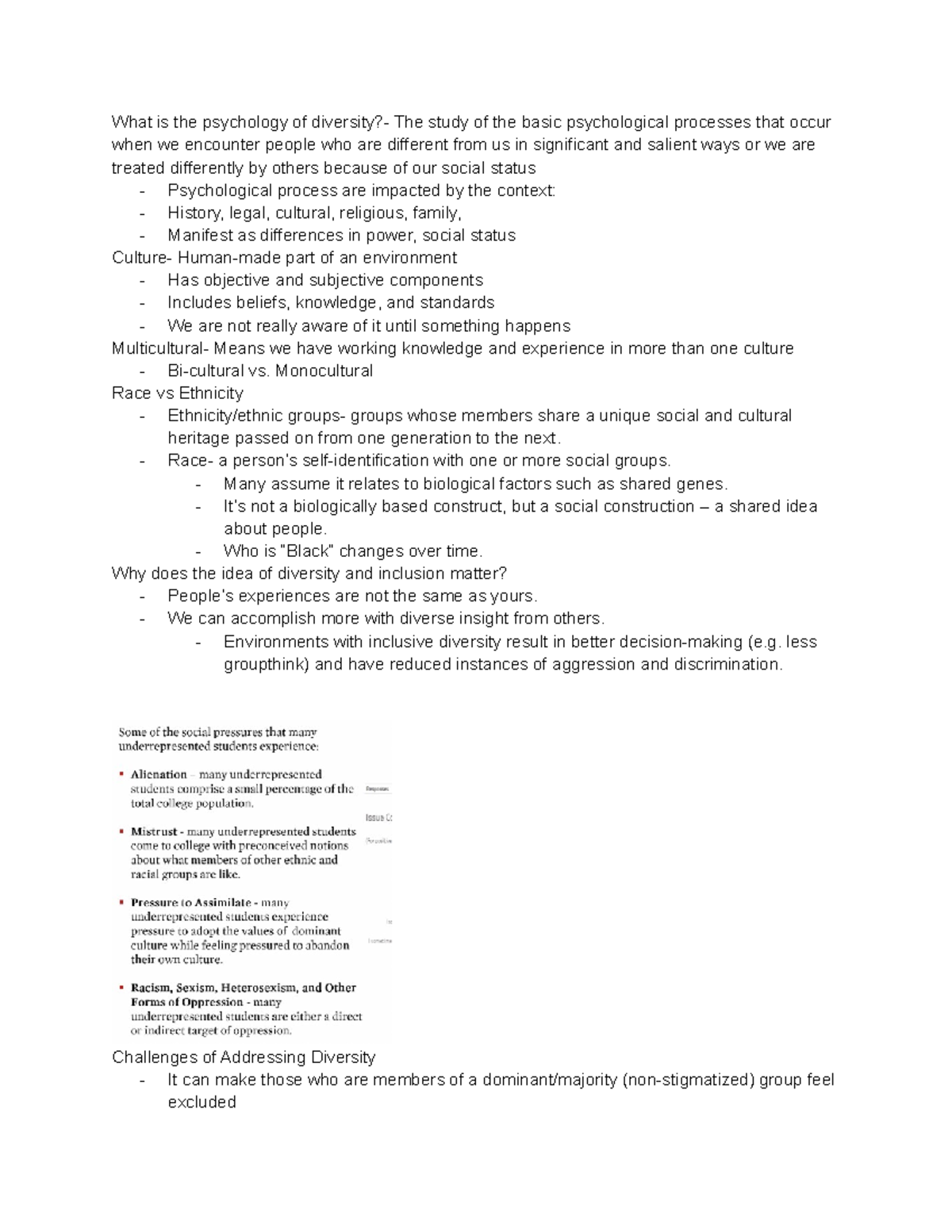 Intro to Diversity - Lecture notes week 1 - What is the psychology of ...