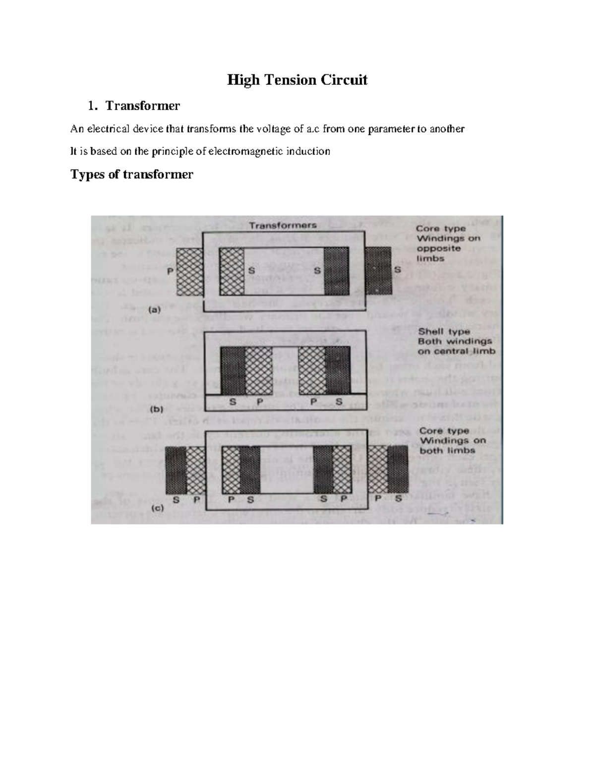 High Tension Circuit - Transformer An electrical device that transforms ...
