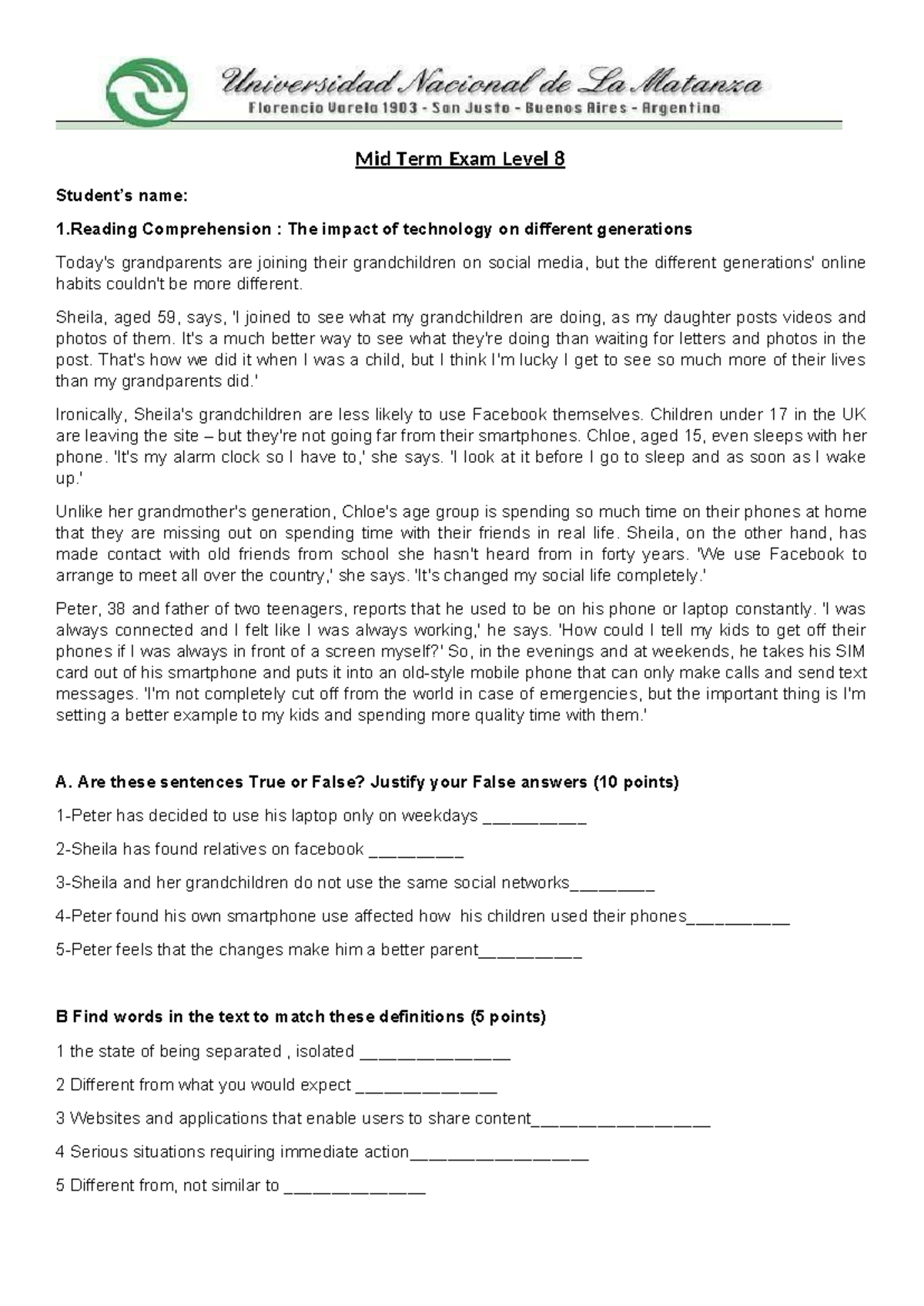 Mid Term Exam L8 - Trabajos varios - Mid Term Exam Level 8 Student’s ...