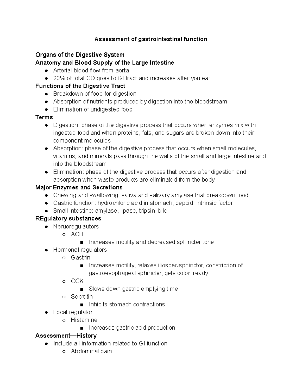 Gastrointestinal powerpoint - Assessment of gastrointestinal function ...