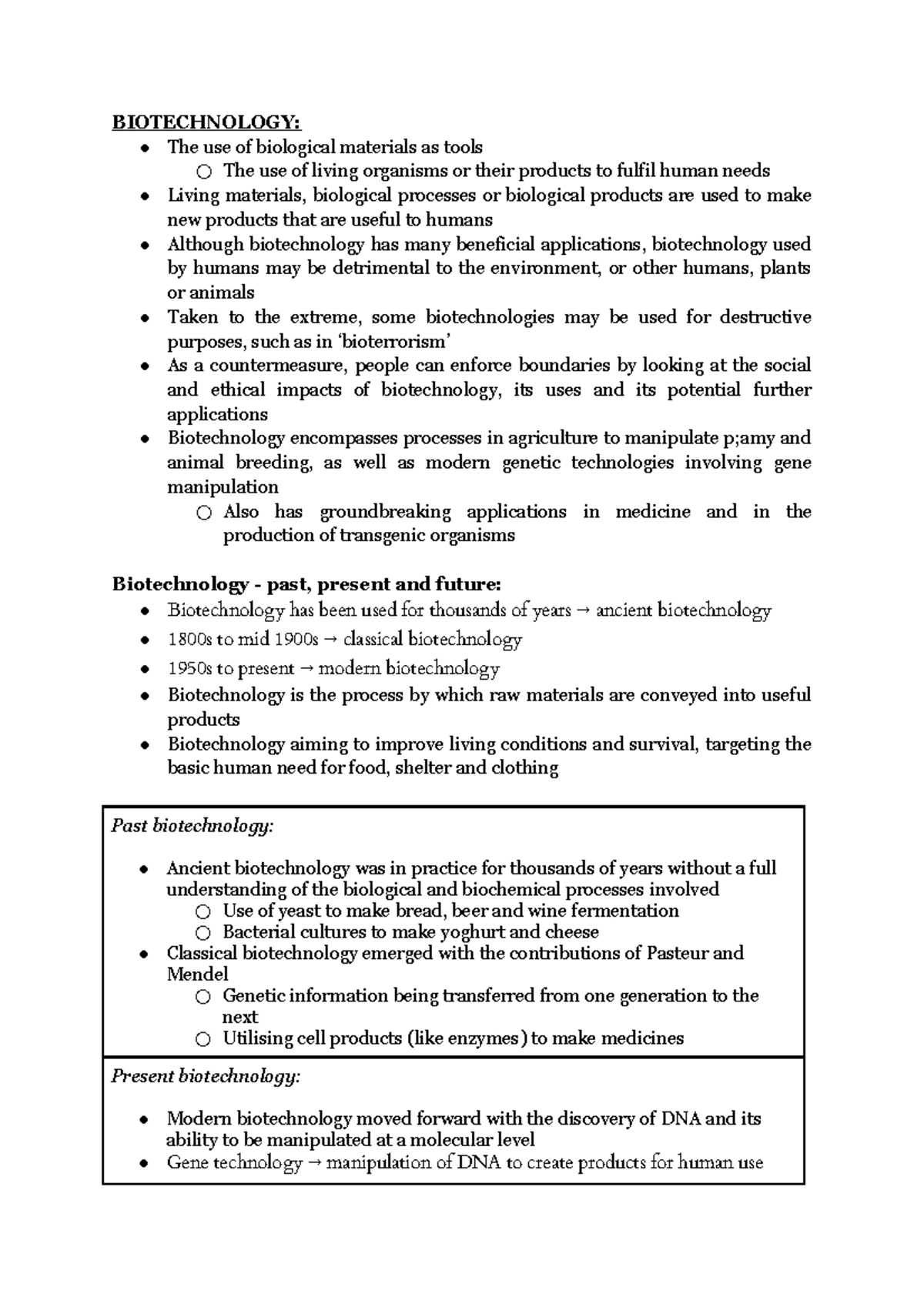 Copy of Biotechnology Revision Notes - BIOTECHNOLOGY: The use of ...