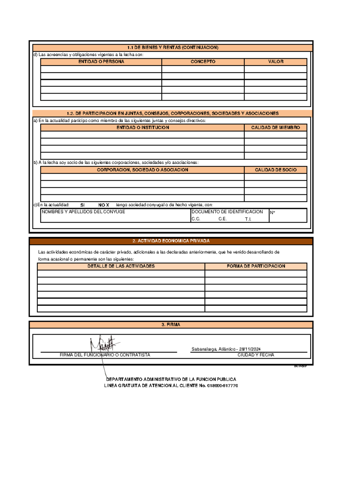 Formato Bienesy Rentas 2 - SI NO X N° T. DAFP-OAP FIRMA DEL FUNCIONARIO ...