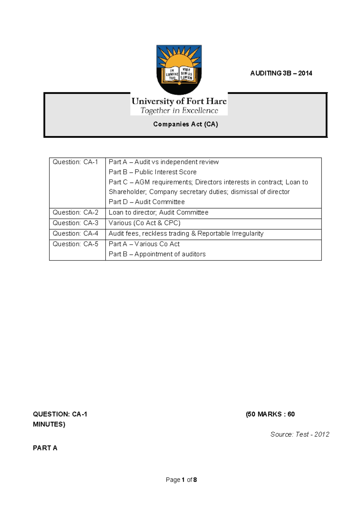 Companies Act Question bank - AUDITING 3B – 2014 QUESTION BANK ...